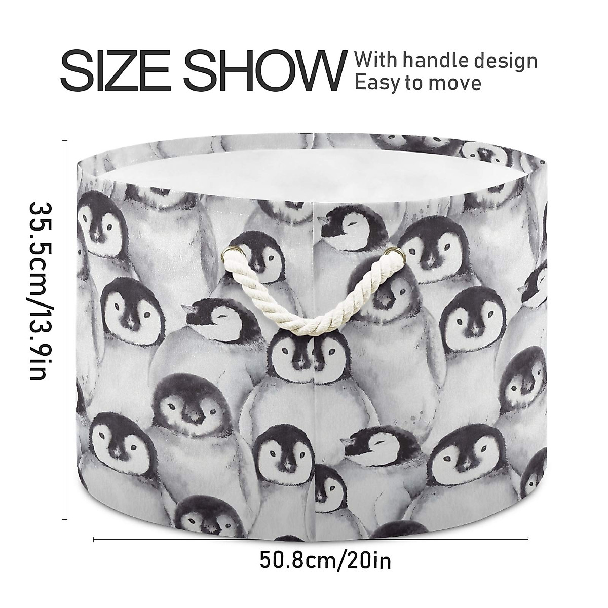 ALAZA Storage Basket Bin Cute Penguins Round Laundry Basket Collapsible Organizer Basket Kids Laundry Hamper with Handles for Nursery Clothes Toys Books Home Decor