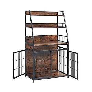 Sufulaa Furniture Style Dog Crate for Small Dog, Heavy Duty Anti-Chew Dog Kennel Furniture with 3 Doors, Wooden Decorative Indoor Basic Dog Cage with 3-Layer Storage Shelves