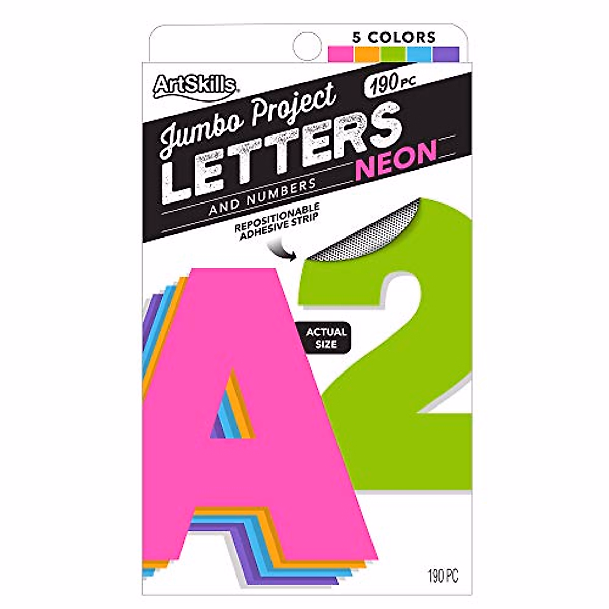 ArtSkills Jumbo 4" Paper Poster Letters and Numbers for Projects and Crafts, Neon Colors, 190 Pieces, Study Room