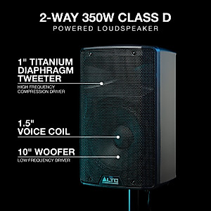 ALTO TX310 – 350W Active PA Speaker with 10" Woofer for Mobile DJ and Musicians, Small Venues, Ceremonies and Sports Events, Black