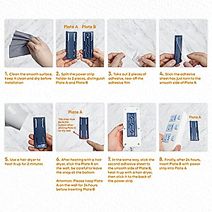 365Home 4-Pack Adhesive Punch-Free Socket Holder, Self-Adhesive Desktop Socket Fixer, Power Strip Holder Wall Mount, Suitable for WiFi Routers, Remote Controls, Tissue Boxes