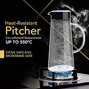 Richro Glass Pitcher With Lid and Spout Set of 2 - Heat Resistant Glass Carafe Pitcher With Stainless Steel Lid 50 oz Good For Coffee Juice Beverage Pitcher For Juice and Iced Tea Pitcher Water Carafe