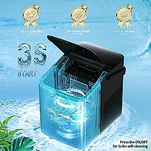 ZAFRO Ice Maker Countertop Ice Machine, 2 Sizes S/L 8 Bullet Ice Ready in 9 Mins, 26.5lbs/24H, Portable Small Ice Maker with Self-Cleaning,Scoop,Basket and Handle,Black for Home/RV/Office/Bar