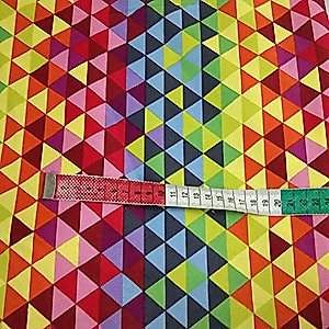 PUMCRAFT Sewing Fabric 100% Cotton Fabric Rainbow Color Colorful Geometry Triangle Printed Sewing Cloth Dress Clothing Textile Tissue - 50cm Fabric Patchwork Craft