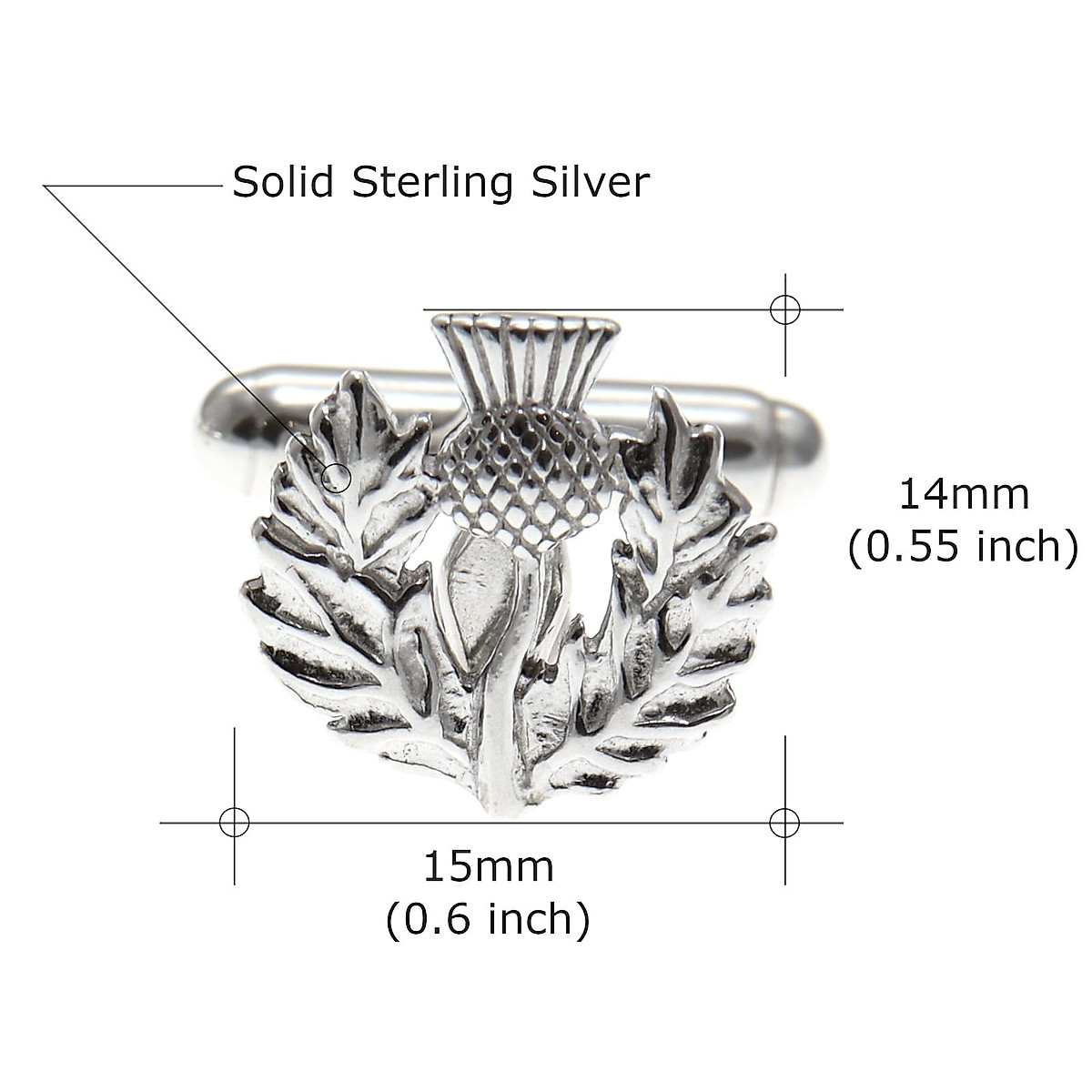 Alexander Castle 925 Sterling Silver Scottish Thistle Cufflinks - Scottish Jewelry Silver Cuff Links for Men with Jewelry Gift Box - 15mm x 14mm
