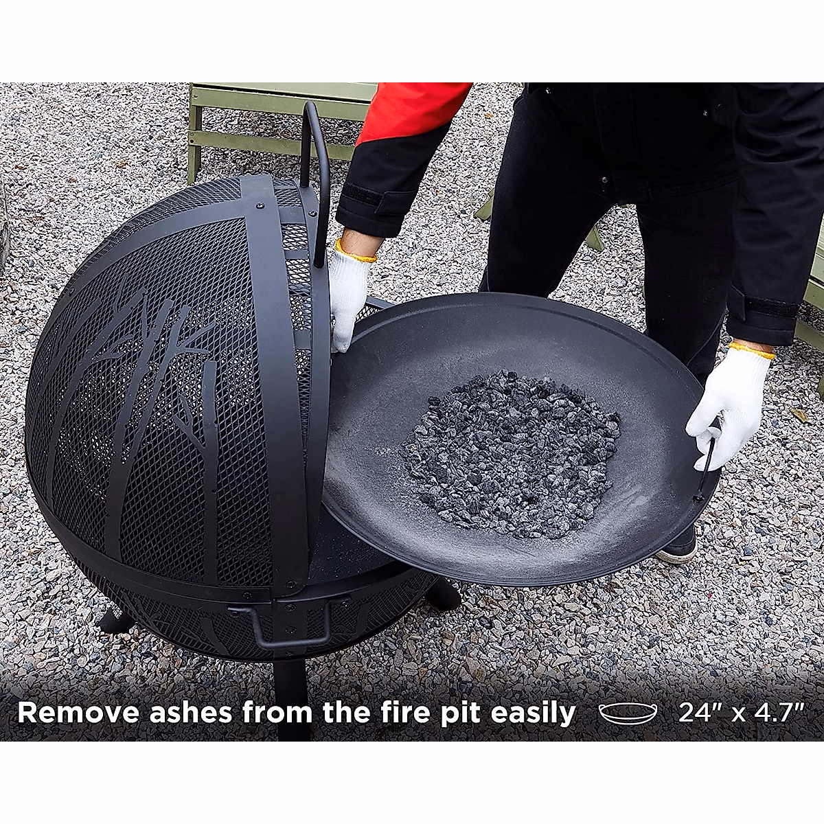 Fissfire 35 Inch Fire Pit Sphere, Outdoor Wood Burning Flaming Ball FirePit with Pivot Spark Screen, Backyard Patio Camping Beach Bonfire Pit