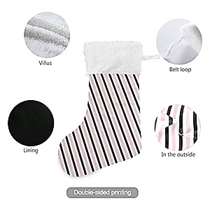 Kigai Christmas Stockings Pink Black Stripe Large Candy Stockings Stuffers Kids Cute Xmas Sock Decorations 1PC for Home Holiday Party 12" x18"