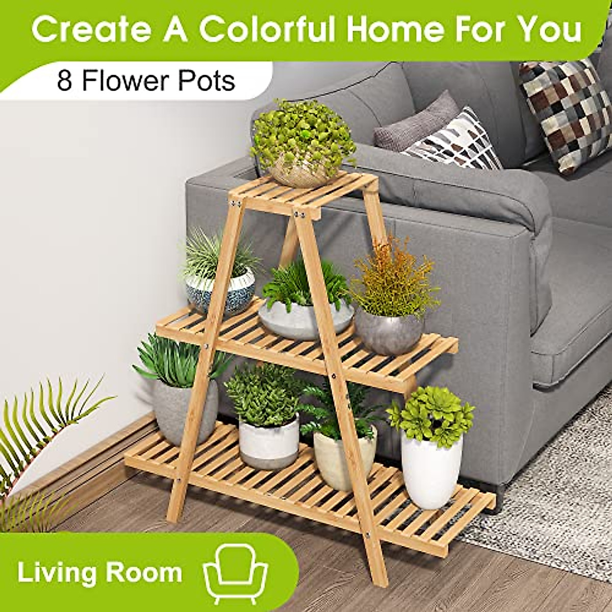 Plant Stand Indoor Bamboo Outdoor Tiered Plant Shelf 3 Tier 8 Potted Flower Holder Ladder Plant Rack For Multiple Table Plant Pot Stand For Balcony Window Garden Living Room Patio Triangle Plant Stands (3 Tier Natural)