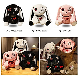 HNZQE Creepy Gothic 11.8" Pink Bunny Plush Doll Pillow Kawaii Stuffed Animal Crazy Rabbit Plushie Toy Easter Halloween Birthday Gifts for Girl Boy (11.8",Pink)