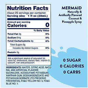 New! Jordan's Skinny Mixes Sugar Free Syrup, Mermaid Flavor, Fruit Flavored Water Enhancer, Drink Mix for Ice Tea, Lemonade & More, Zero Calorie Flavoring, Keto Friendly, 25.4 Fl Oz, 1 Pack