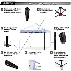 ABCCANOPY Patio Pop Up Canopy Tent 10x10 Commercial-Series (White)