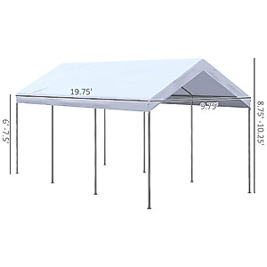 Outsunny 10' x 20' Party Tent and Carport, Height Adjustable Portable Garage, Outdoor Canopy Tent 8 Legs Without Sidewalls for Car, Truck, Boat, Motorcycle, Bike, Garden Tools, White