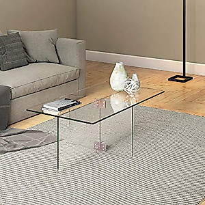 Henn&Hart Coffee Table, One Size, Clear Glass, 16" H x 42" L x 24" W