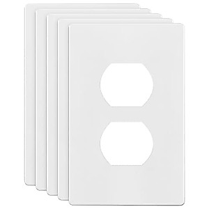 ENERLITES Screwless Duplex Wall Plates, Child Safe Receptacle Outlet Covers, Standard Size, 1-Gang 4.68"x 2.93", Unbreakable Polycarbonate Thermoplastic, UL Listed, SI8821-W-5PCS, Glossy, White