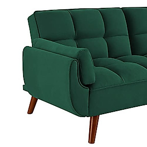 Betoko Convertible Futon Sofa Bed Sleeper Twin Size, Modern Reclining Linen Split Back Sofa Couch with Pillow Top Arm for Compact Living Room,Apartment (Green),(PTARMFUTON)