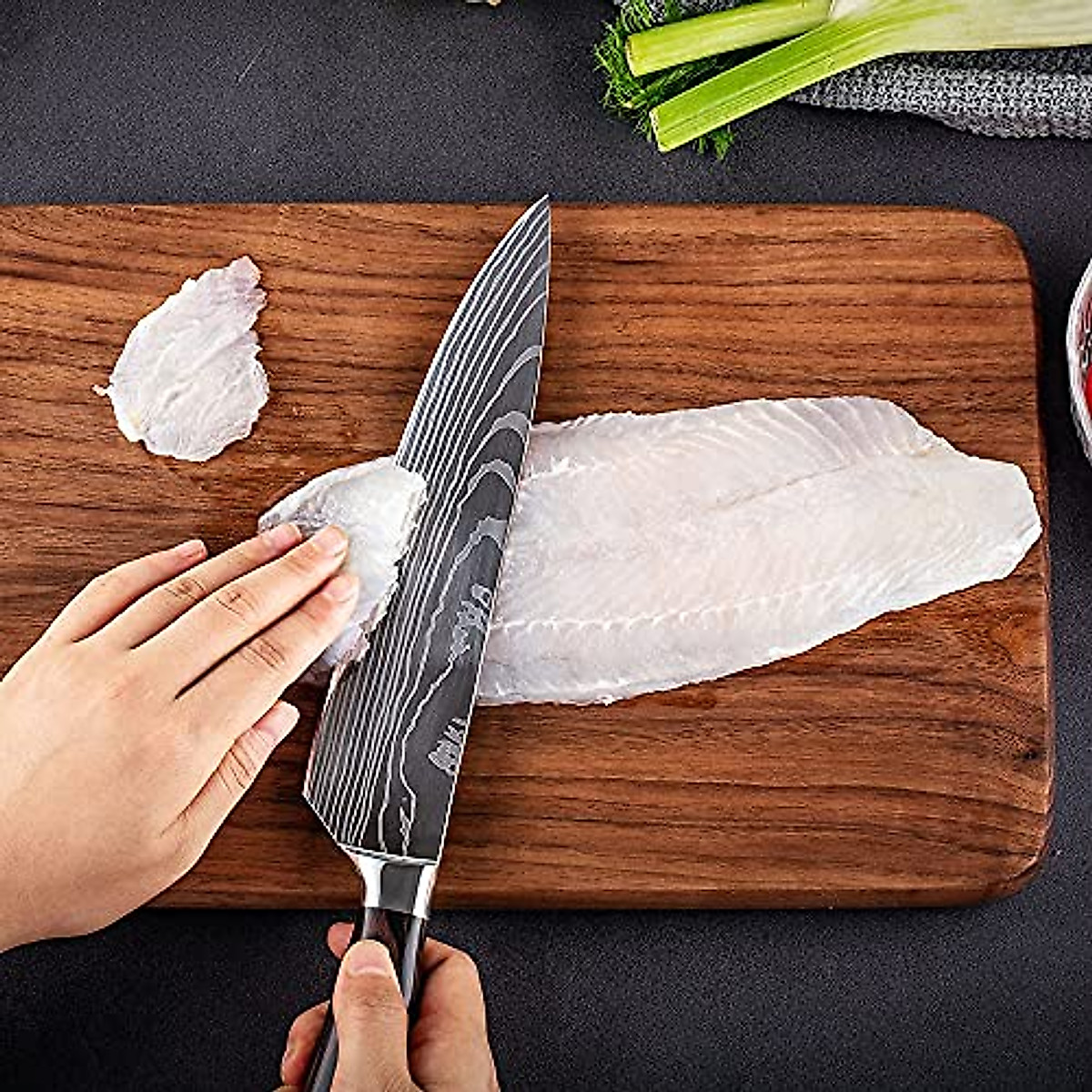 Chef Knife-GADODO Kitchen Knife, German high carbon stainless steel 8-inch paring knife chef knife, ergonomic simulation painted textured wooden handle, super sharp