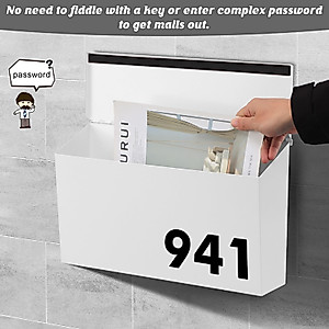 KYODOLED Wall-Mount Mailbox,Large Capacity Mail Box,Galvanized Steel Rust-Proof Metal Post Box,Mailboxes for Outside,15.7"x9.9"x4.9" White