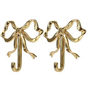 LUOZZY 2Pcs Bow Hook Bowknot Wall Hook Bow Hooks for Wall Multi-Purpose Hanging Brass Hooks for Coat Hat Towel Home Bedroom Supplies - 3.62X3.54X0.79Inch