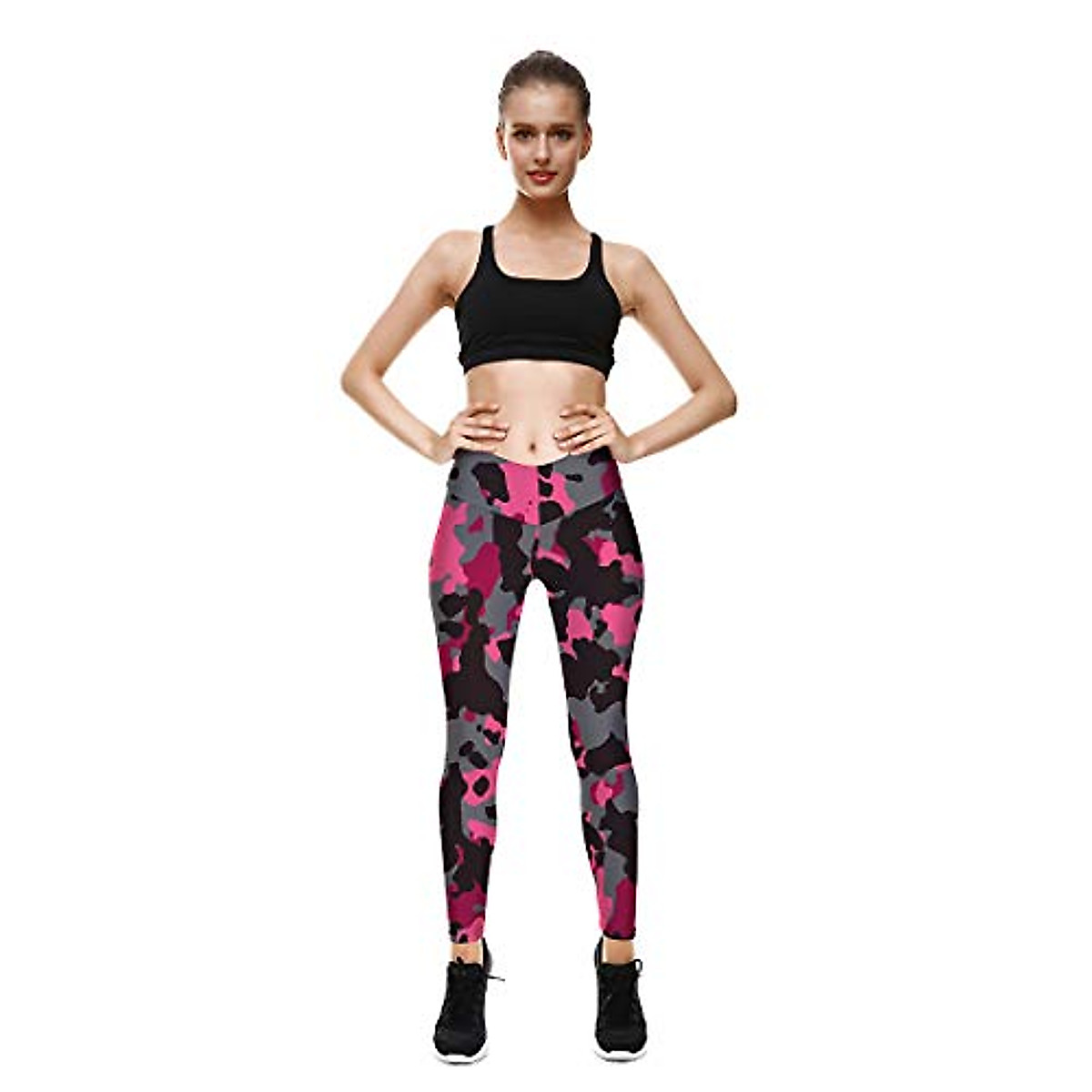 Fanii Quare Women's High Waist Quick Dry Running Tights Printed Training Compression Workout Pants Pink Camouflage L