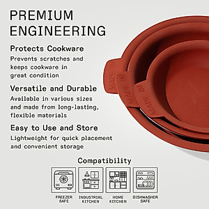 Made In Cookware - 3 Piece Set (Includes 8",10",12") Frying Pan Protectors - Red - Molded Silicone - Dishwasher Safe