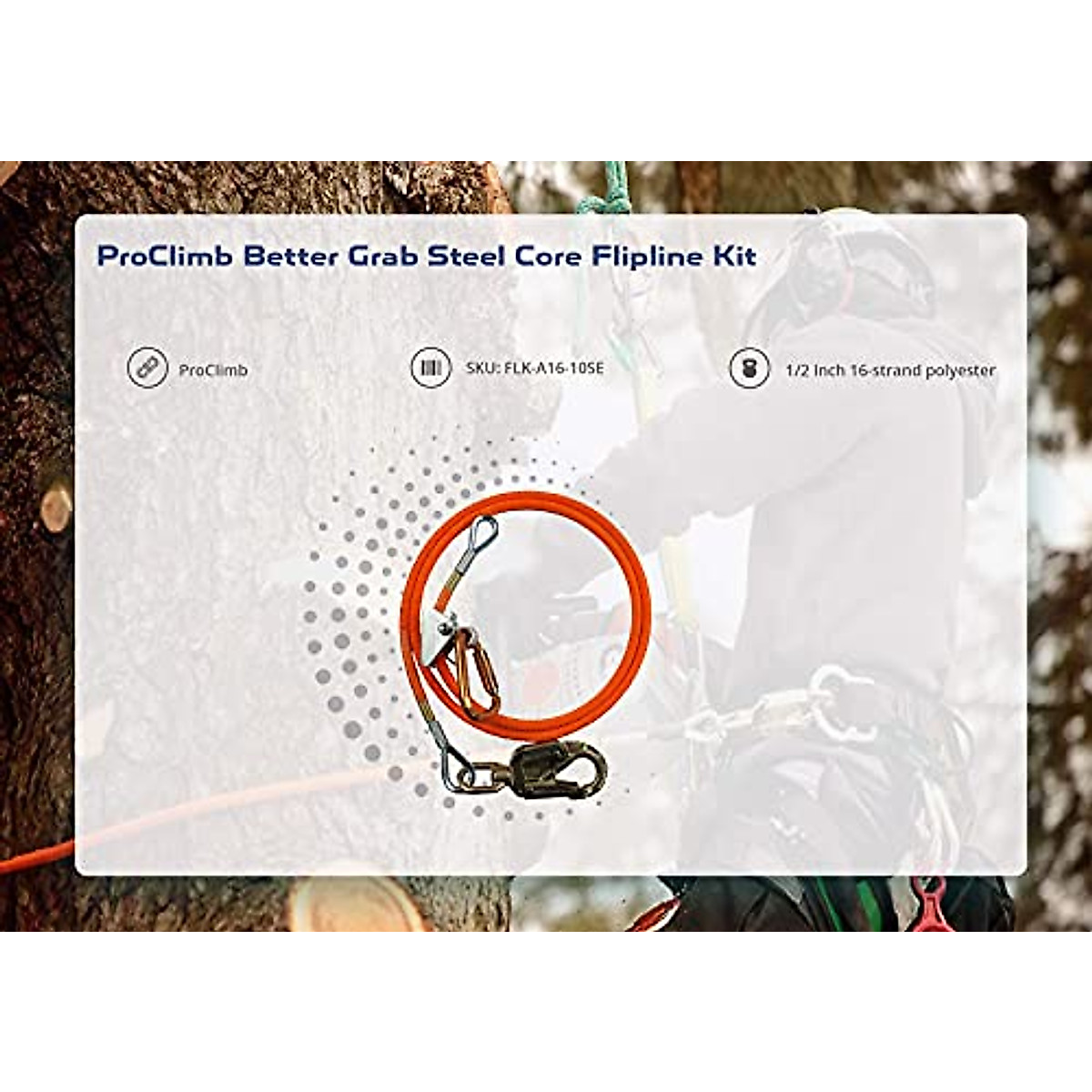 ProClimb Steel Core Flipline Kit (1/2 inch x 10 feet) - Adjustable Tree Lanyard, Low Stretch, Cut Resistant – for Fall Protection, Arborist, Tree Climbers