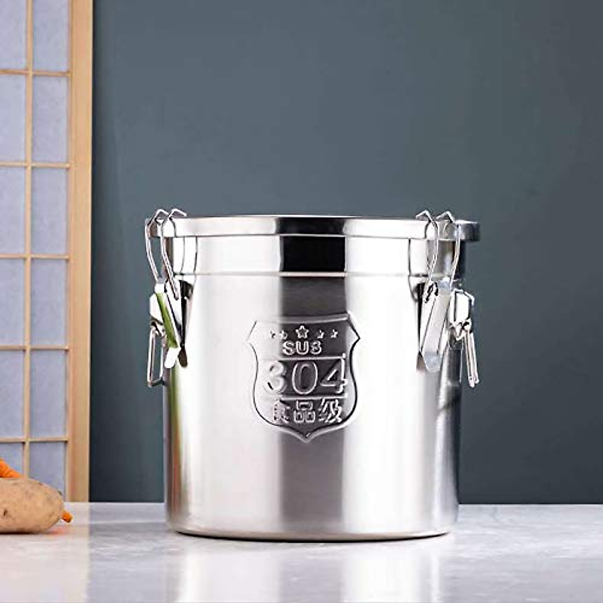 Stainless Steel Airtight Canister for Kitchen, Rice Cereal Grain Canisters Container for Household Kitchen Food Bean Flour Oil Sugar Milk Cookie Storager Bucket w/Handles+Lid (12L)