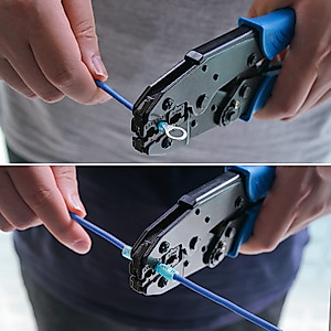 TICONN Crimping Tool for Heat Shrink Connectors - Ratcheting Wire Crimper - Crimping Pliers - Ratchet Terminal Crimper - Wire Crimp Tool (30C, Blue)