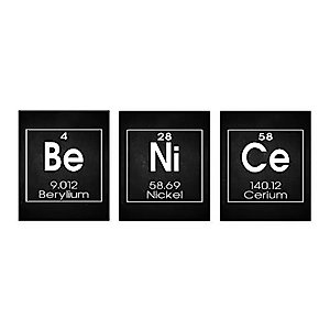 Be Nice Periodic Table of Elements Print, Set of THREE 8"x10" Unframed Inspirational Science Poster, Chemistry Art Ideal for Science Lab, Classroom or Home Decor