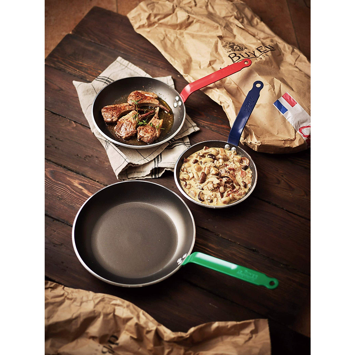 de Buyer CHOC Nonstick Fry Pan - 9.5” - Blue Handle for Fish - 5-Layer PTFE Coating - Warp & Scratch Resistant - Made in France