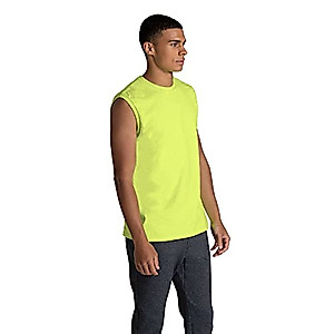 Fruit of the Loom Men's Eversoft Cotton Sleeveless T Shirts, Breathable & Moisture Wicking with Odor Control, Sizes S-4x, Muscle-2 Pack-Safety Green