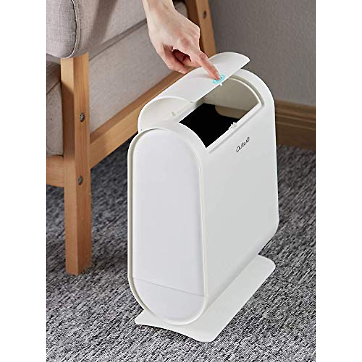 Modern Simple Design Bathroom Garbage Can Container with Lid and Plastics Bag Storage Dispenser Elegant Hygienic Wastebasket | Home Office Bedroom Kitchen Trash Bin Diaper Pail | Grey | 7L/1.8 Gal