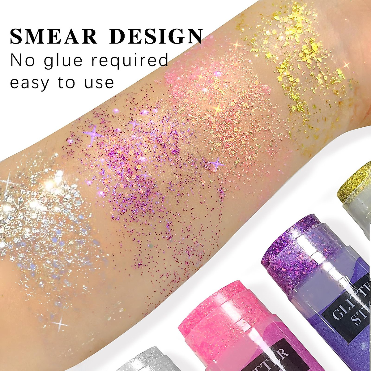 HOSAILY Gold Body Glitter Stick, Mermaid Sequins Face Glitter Gel, Holographic Chunky Glitter Face Paint for Singer Concerts Music Festival Rave Hair Accessories Sparkling Glitter Makeup for Women 01#