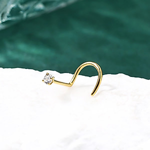 COCHARM 10k Solid Gold Clear CZ Nose Stud 20g 10K Yellow Gold Nose Screw Nose Rings Hypoallergenic S Shape Nose Piercing For Women Men