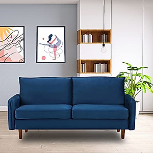 Loveseat Sofa, 68.8 " Modern Velvet Loveseat for Living Room with High-Density Foam Cushion Comfy Futon Couch with Spacious Seat Solid Wood Legs Recliner Couch Accent Sofa for Bedroom, Office (Blue)