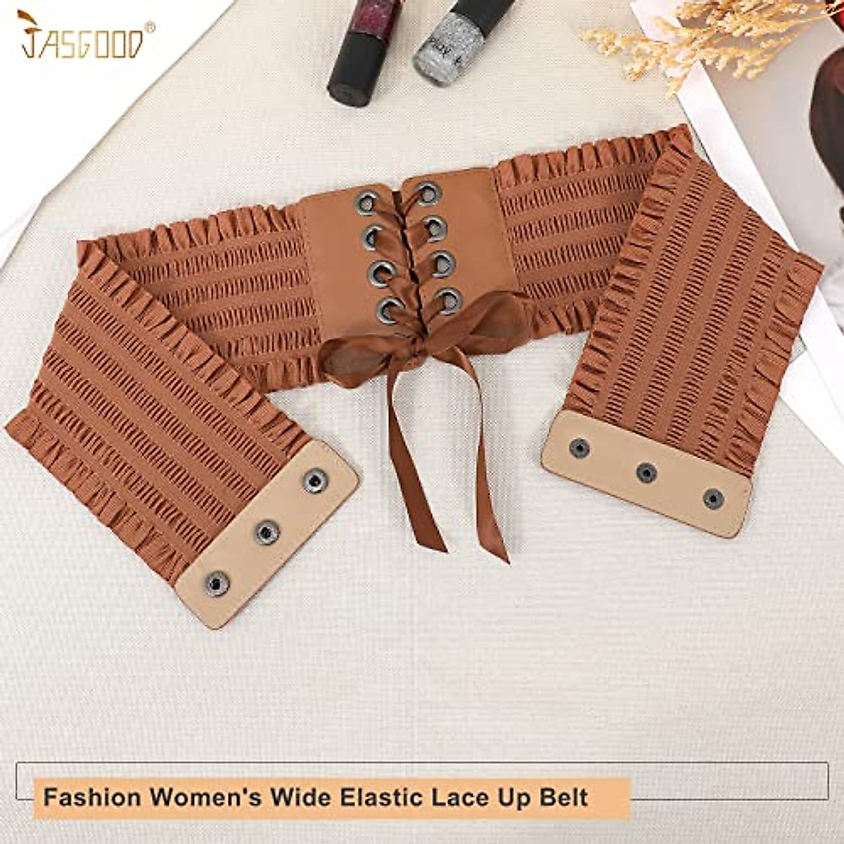 JASGOOD Women Wide Elastic Lace-up Waist Belt,Tied Costume Corset Waist Belt for Dress