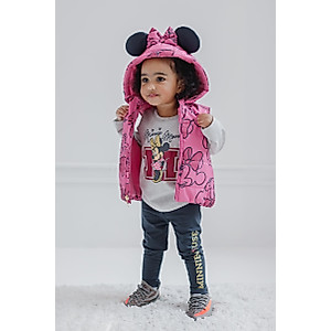 Disney Minnie Mouse Toddler Girls Zip Up Vest Puffer T-Shirt and Leggings 3 Piece Outfit Set Pink/Gray 2T