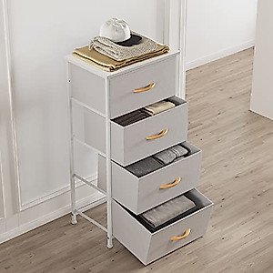 BANTI Dresser for Bedroom with 4 Drawers, Storage Tower, Organizer Unit, Fabric Dresser for Hallway, Entryway, Closets, Sturdy Steel Frame, Wood Top, Easy Pull Handle, Light Grey