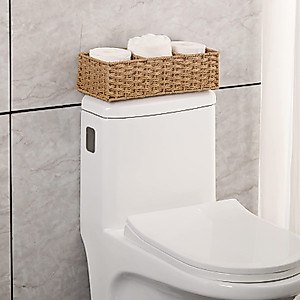 Vagusicc 3-Section Wicker Baskets for Shelves, Hand-Woven Round Paper Rope Wicker Storage Basket, Toilet Paper Basket for Toilet Tank Top, Baskets for Organizing, 2-Pack