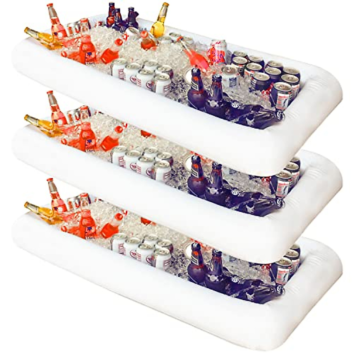 Novelty Place Inflatable Ice Serving Buffet Bar with Drain Plug - Salad Food & Drinks Tray for Party Picnic & Camping (Pack of 3)