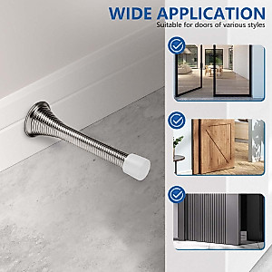 KISEER 12 Pack Spring Door Stops 3 1/4" Flexible Heavy Duty Spring Door Stopper with RustProof Screw Rubber Bumper Tips (Satin Nickel)