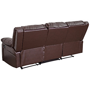 EMMA + OLIVER Brown LeatherSoft Sofa with Two Built-in Recliners