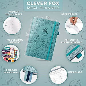 Clever Fox Weekly Meal Planner - Weekly & Daily Meal Prep Journal with Shopping and Grocery Lists for Menu Planning, Healthy Diet & Weight Loss Tracking, Lasts 1 Year, Undated, A5 - Aquamarine