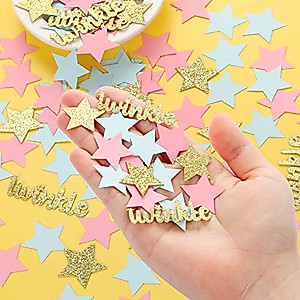 MIKIMIQI 250 Pieces Twinkle Star Glitter Confetti for Baby Shower, Gender Reveal Confetti Gold Blue Pink Stars Confetti Glittery Confetti for Gender Reveal Party Decorations Stars Birthday Party Supplies