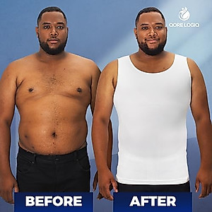 QORE LOGIQ Men's Gynecomastia Compression Shirt, White Tank Top Body Shaper, Slimming Undershirt, Sleeveless XL