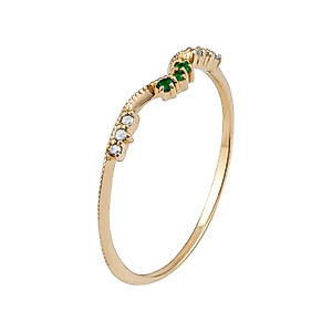 10k Yellow Gold Curved Genuine Emerald and Diamond Band Guard