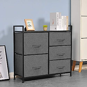 4HOMART Dresser Organizer with 5 Drawers Cloth Cabinet Storage Shelf Unit with Easy Pull Linen Fabric Bins Storage Tower Unit for Bedroom, Hallway, Closet, Office Organization
