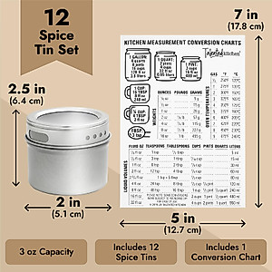 Set of 12 Magnetic Spice Jars for Refrigerator, Seasoning Containers with Shaker Lids, 269 Preprinted Sticker Labels for 3oz Herb Tins