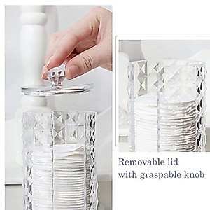 Acrylic Makeup Cotton Pad Holder, Luxspire Clear Diamond Pattern Cotton Pads Organizer dispenser Bathroom Jars for Round Cotton Display Stand Cosmetic Makeup Storage Box with Lid - Clear