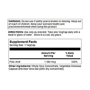 SOLARAY Folic Acid Capsules, 1360mcg | 100 Count