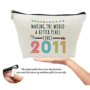 13rd Birthday Gifts for Girls, Funny 13 Year Old Gift Makeup Bag, 2011 13rd Birthday Cosmetic Bags for Her, Teens, Sister, Daughter, Niece, Granddaughter, Making The World a Better Place Since 2011